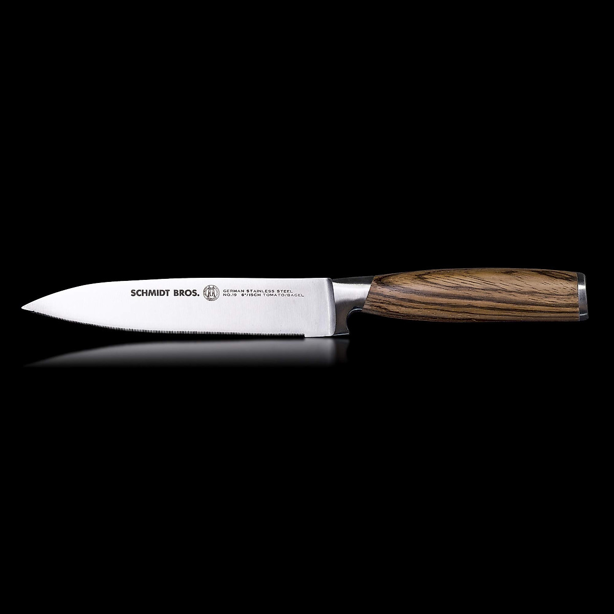 Schmidt Brothers - Zebra Wood 6" Serrated Utility Knife, High-Carbon German Stainless Steel Mulitpurpose Kitchen Cutlery