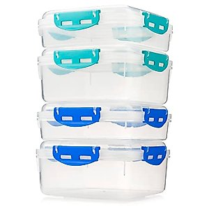 4 PCS Sandwich Containers - 100% Airtight & BPA-Free & Microwave and Dishwasher Safe Kitchen Storage Containers with Upgraded Snaps, Included 2 heightened Sandwich Containers for Lunch Boxes and 2 normal version