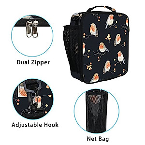 Insulated Lunch Box for Women Men Robin Birds and Berries Rowan Reusable Cooler Lunch Tote Bags Leakproof Lunchbox for Office Work Picnic