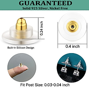 Catinee 3 Pairs Earring Backs,925 Sterling Silver Earring Backs for Studs, Adjustable Hypoallergenic Locking Earring Backs Fit 0.028-0.039inch Post（White+Gold）