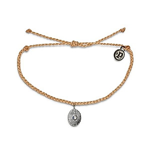 Pura Vida Bracelet Silver Sun Ray Charm Bracelet - Adjustable Bracelet with Waterproof Band, String Bracelet for Women - Stackable Bracelets for Teen Girls, Handmade Bracelets for Teens - Tan