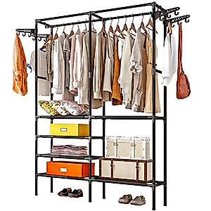 LIFKOME Clothes Rack Clothing Rack with Shelves Heavy Duty Rack Metal Clothing Racks for Hanging Free Standing Garments Organizer for Hanging Clothing 68.5x33.8x17.3 Clothing Drying Rack