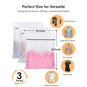 Anyongora 3Pcs Long-Lasting Mesh Laundry Bags (15.7x19.6 Inches) - Protects Delicates, Fine Mesh, Reusable Laundry Bag for Delicates, Laundry Bags Mesh Wash Bags for Home, Travel, Dorm, Gym