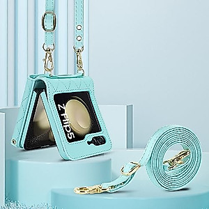 SZHAIYU Women Wallet Purse for Samsung Galaxy Z Flip 5 5G Case Crossbody with Credit Card Holder Strap Lanyard RFID Blocking Protection Flip Leather Zipper (Green, Z Flip 5)