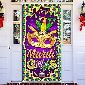 Mardi Gras Door Decorations, 6x2.9ft Mardi Gras Decorations Door Cover Large Mardi Gras Door Banner Mardi Gras Outdoor Decorations Mardi Gras Decorations for Party