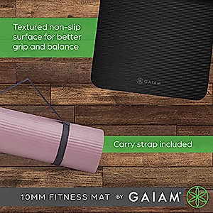 Gaiam Extra-Thick Yoga Fitness Mat and Exercise Mat with Non-Slip Texture and Easy Carry Strap - Ideal for Floor Workouts and Everyday Yoga - Supportive and Portable, Black, 10mm