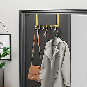 MGahyi Over The Door Hooks Hanger, Moving 6-Hooks,Over Door Towel Rack,Door Coat Hanger, Upgraded Long Arms for Bathroom Accessories (Gold)