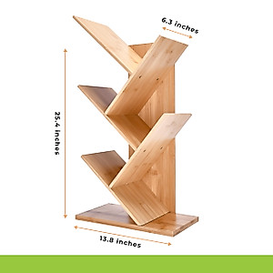 Prosumers Choice Wooden Bookshelf Storage Rack 25.4 x13.8 x 6.3in - 4Tier Bamboo Shelf to Maximize Vertical Space - Cool Tree Bookshelf - Unique Bookshelves - Vinyl organizer, Plants, and Decorations