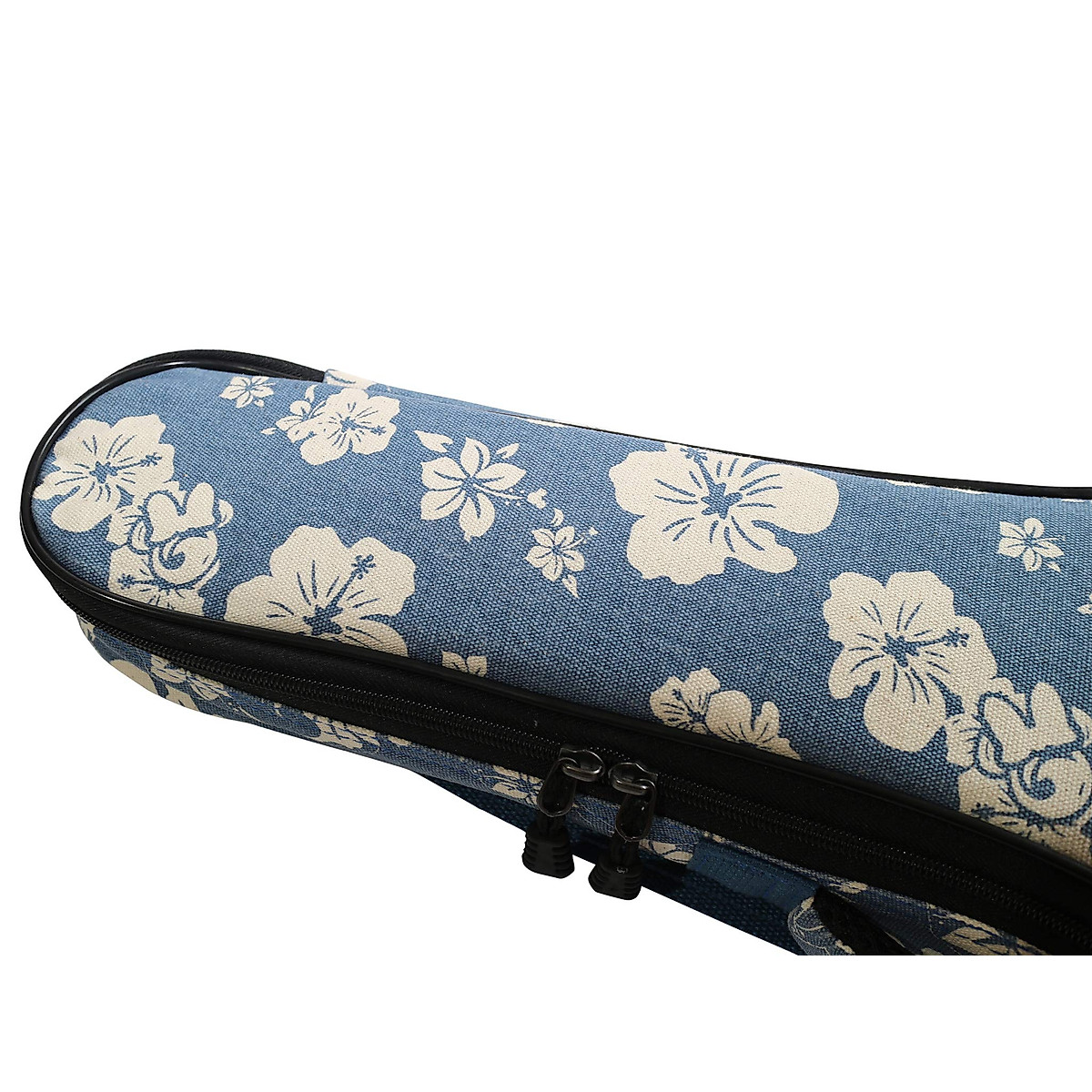 MUSIC FIRST Original Design 0.5" Thick Padded Hawaii Style “Blue and White Plumeria” Canvas Ukulele Case, Ukulele Bag, Ukulele Cover,(Fit for 26~27 inch Tenor Ukulele)