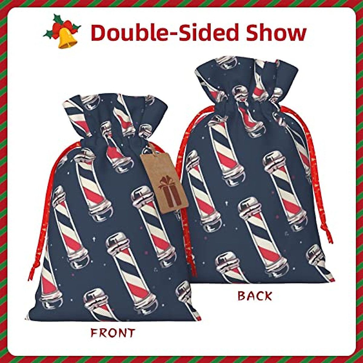 Drawstrings Christmas Gift Bags Vintage-Barber-Pole Presents Wrapping Bags Xmas Gift Wrapping Sacks Pouches Medium