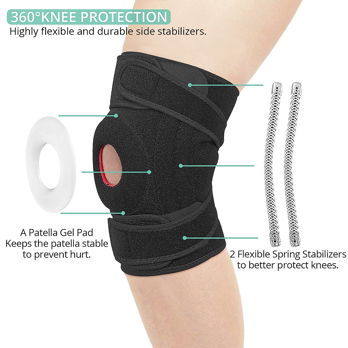 VINTEAM Knee Brace Support for Men & Women - Adjustable Knee Strap, Compression Neoprene, Universal Size (30-50cm)