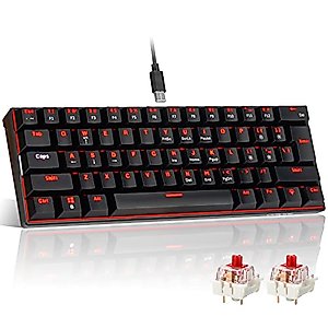 CHONCHOW Mechanical Keyboard 61 Keys Gaming RGB Wired Programmable BS-8102 Ultra-Compact Compatible with Windows 7/8/10 iMac Xbox one X Ps4(Black,red Switch)
