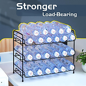 Mefirt Water Bottle Organizer, 3-Tier Water Bottle Holder for Cabinet, Stackable Water Bottle Storage Rack, Soda, Can, Water Bottle Organizer for Cabinet, Kitchen Countertops, Pantry, Fridge (Black)