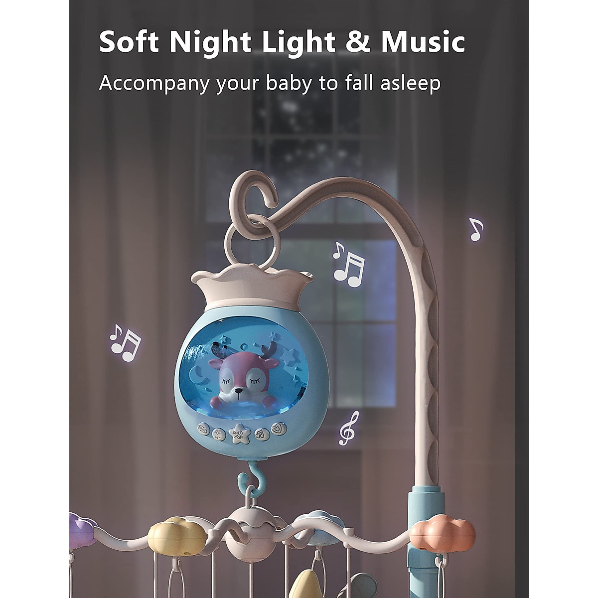 Musical Baby Crib Mobile, Nursery Baby Mobile for Crib with Music Motor Spinner, Cartoon Baby Crib Toys for Boys & Girls, Crib Mount Mobiles with 18 lullabies, Hanging Rotating Rattles (Cars)