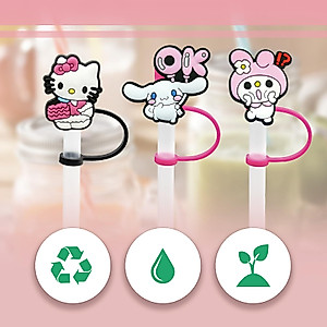 10 Pcs Straw Cover Cap for Stanley Cup, 10mm Reusable Straw Topper for Stanley 30&40 Oz Tumbler, Straw Tip Covers for Stanley Cup Accessories (10mm Kawaii)