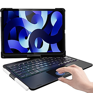 pekarejue Wireless Keyboard Case for Apple iPad Air 11-inch M2 2024 & iPad Air 5th 4th & iPad Pro 11 (4th,3rd,2nd,1st Generation): 360° Rotatable, Pencil Holder, Trackpad, Backlight, Graphite