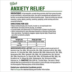 HomeoPet Feline Anxiety Relief, Stress and Anxiety Support for Cats, 15 Milliliters