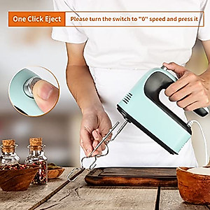 Yomelo 9-Speed Digital Hand Mixer Electric, 400W Powerful DC Motor, Baking Mixer Handheld with Snap-On Storage Case, Touch Button, Turbo Boost, 5 Stainless Steel Accessories, Flat Beaters, Dough Hooks, Whisk (Ice Blue)