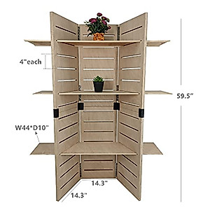 FixtureDisplays® 48.0" x 59.5" x 14.5" Wooden Retail Shelving Unit w/ 3 Shelves, Folding Panels - Pine Wood 19404NEW-NPF