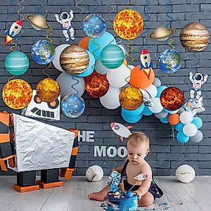 40 Pieces Solar System Hanging Swirl Decorations, Outer Space Party Ceiling Hanging Swirls Space Themed Party Swirls Streamers for Space Themed Birthday Baby Shower Party Decor Supplies