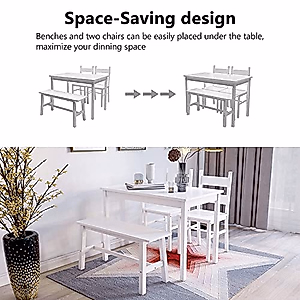 Dining Kitchen Table Set for 4, Solid Wood 4 PC Table and Chair Set, Rectangular Kitchen Table with 2 Chairs and Bench, Modern Farmhouse Dinette Table Set for Kitchen, Dining Room, Easy Assembly