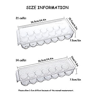 BELWAD 2 Pack Clear Food Grade PET Egg Holder with Lids & Handle,Large Capacity Stackable Fridge Egg Organizer Bin,Fits 14/21 Eggs,Transparent