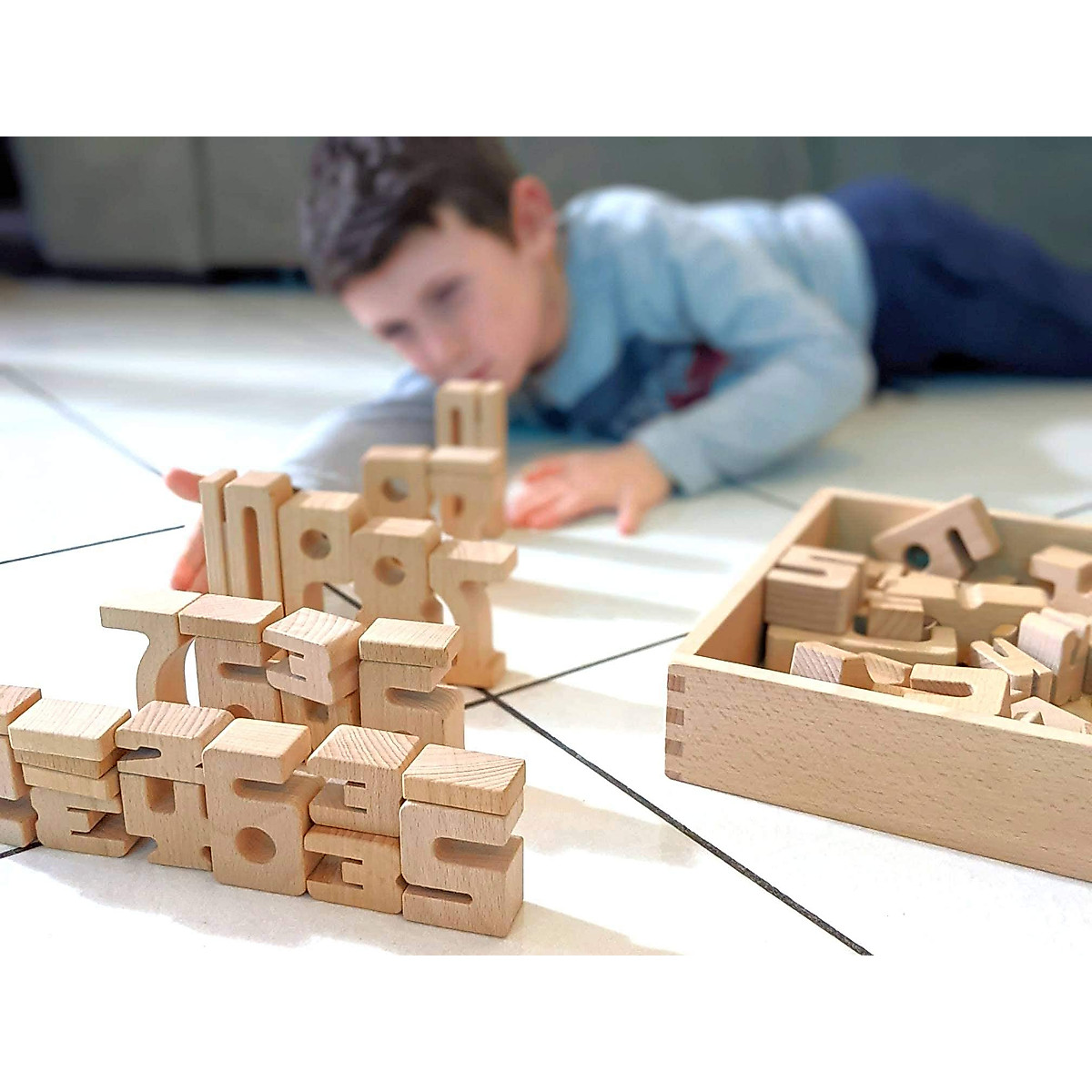 SumBlox Mini (Basic Set) - Set of 80 Mini STEM Solid Wood Educational Numbers, Including Wooden Box and Pack of 80 Activity Cards