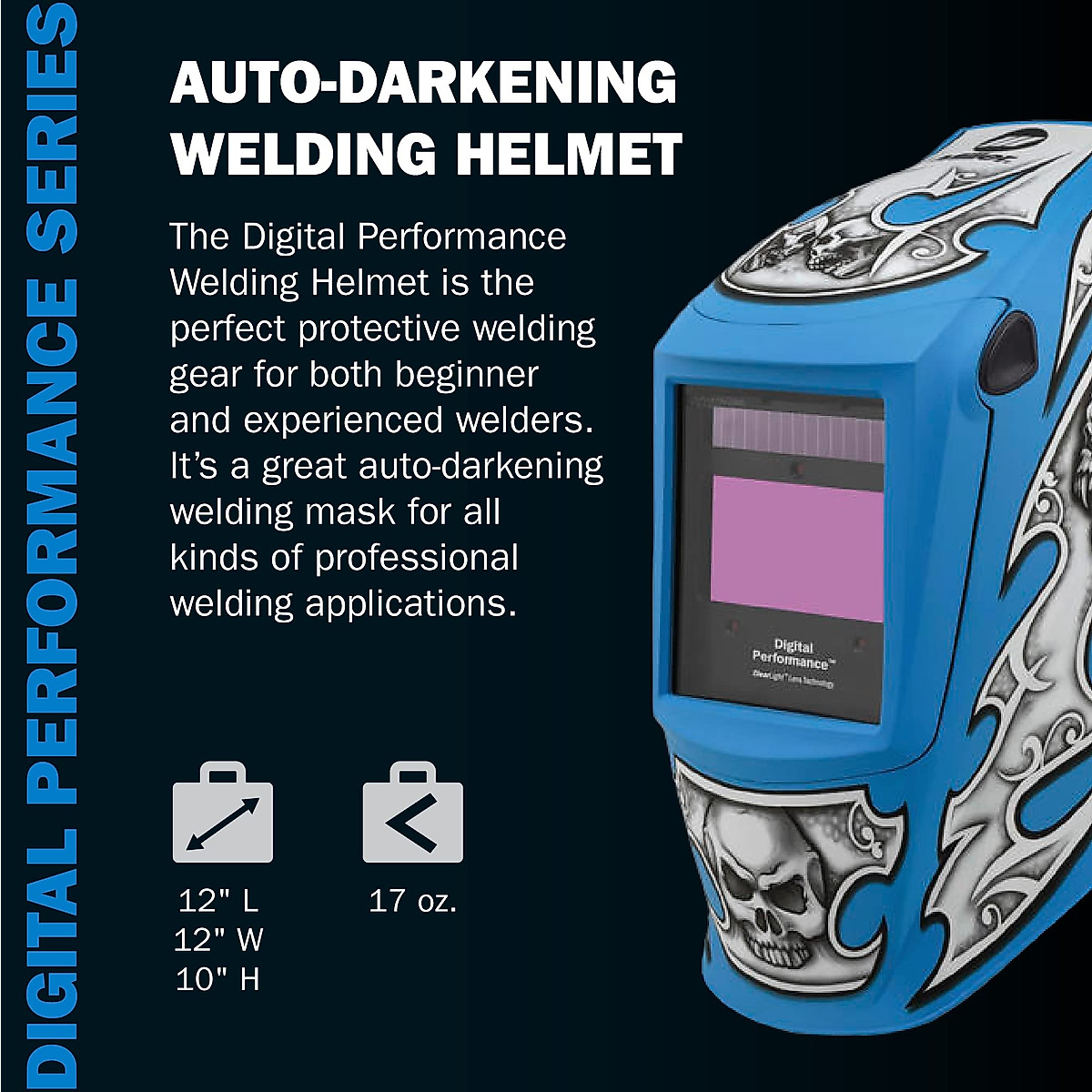 Miller Digital Performance Welding Helmet (Crusher) - Auto-Darkening Welding Helmet with Clearlight 2.0 Technology - Lightweight Welding Hood - Welding Mask Head Protection Gear with 7.22 sq. in. View