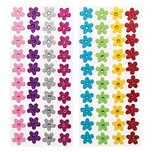 Baker Ross AW242 Flower Gem Foam Stickers - Pack of 80, Self Adhesives, Perfect for Children to Decorate Collages and Crafts, Ideal for Schools, Craft Groups, Party Crafting, Home