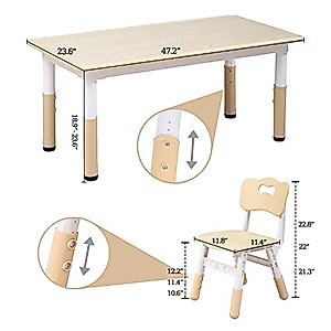 JONUTATO Table And Chair Set, Height-Adjustable Desk with 4 Seats for Toddler/Kids/Girls & Boys Age 2-10, Scrub-table Desktop Study Daycare, Classroom, Home