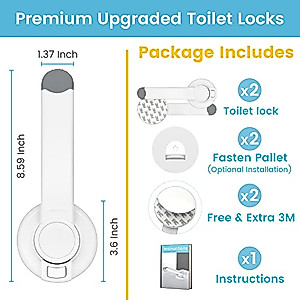 Baby Toilet Lock (2 Pack) for Child Safety, Baby Proof Toilet Seat Lock with 2 Extra Pallet Fit for Most Standard Toilet, Easy Intallation Toilet Lid Lock with 2 Extra 3M Adhesive
