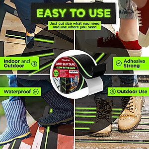Grip Tape Glow in Dark Stripe - Heavy Duty Anti Slip Tape for Stairs Outdoor/Indoor Waterproof 4 Inch x 35 Feet Non Skid Roll Stair Steps Traction Tread Staircases Grips Adhesive Nonslip Slip Strips