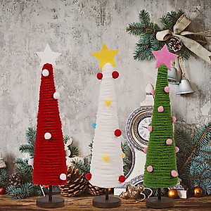 Prsildan 3 Pcs 12" Christmas Table Decorations Mini Trees, Xmas Table Trees Decorations with Topper Stars, Holiday Christmas Ornaments for Indoor Home Kitchen Wedding Decor