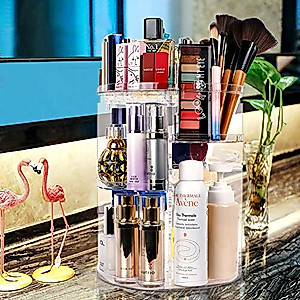 sanipoe 360 Spinning Makeup Organizer, Lazy Susan Rack Cosmetic Carousel Storage Shelf, Great for Countertop and Bathroom, Clear