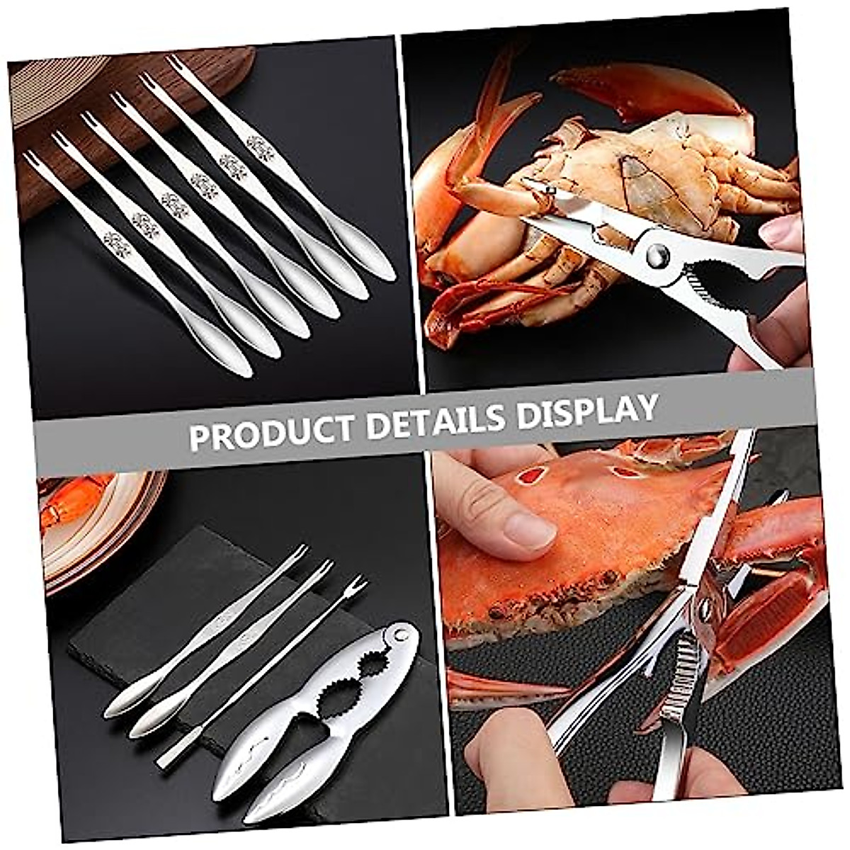 DOITOOL 3pcs Crab Eating Tool Household Tool Set Stainless Steel Forks Oyster Crackers Crab Crackers Nut Crackers Seafood Opener Tools Crab Leg Clamp Efficient Crab Tong Crab Leg Crackers