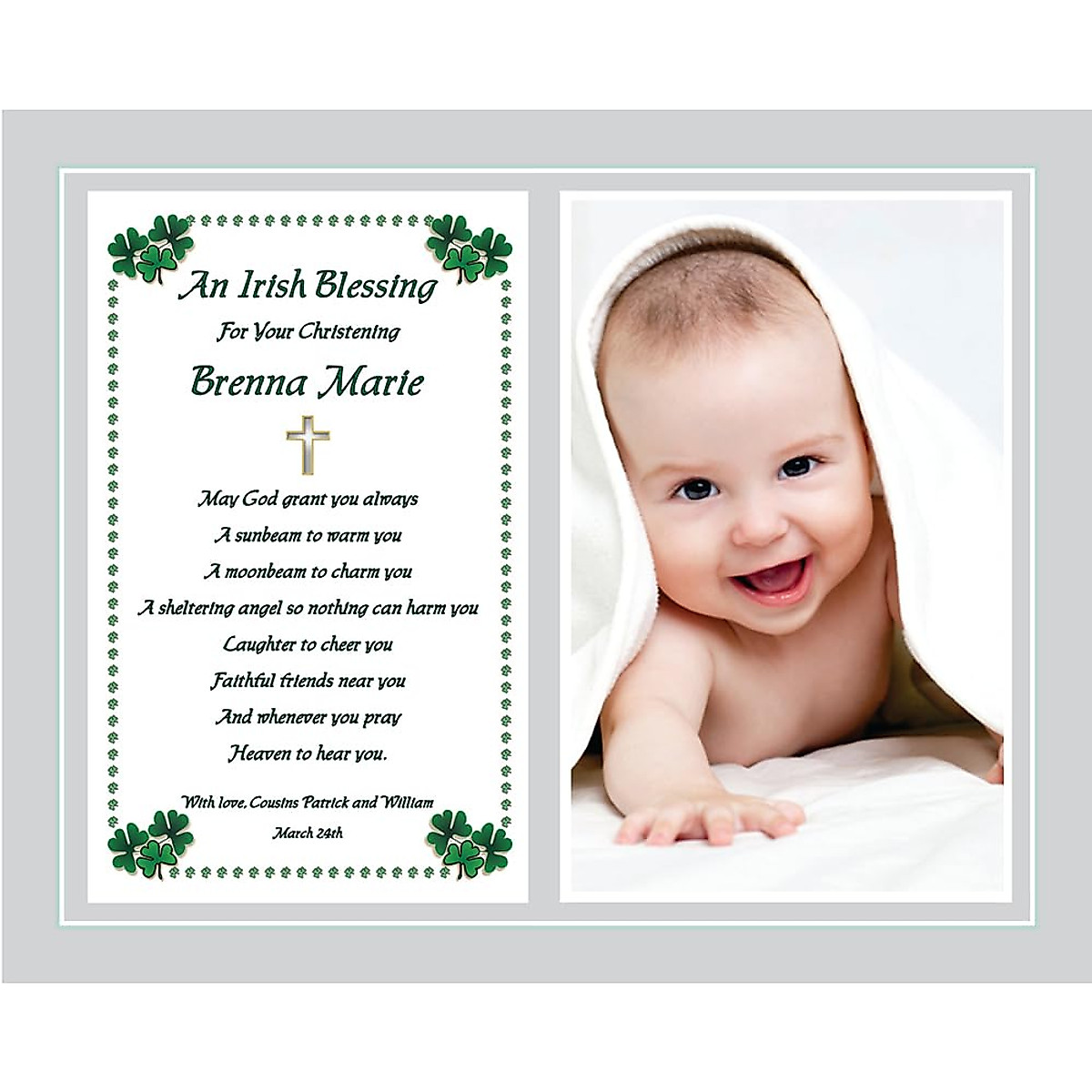 Christening Gifts Baby Keepsake for Boy or Girl, 8x10 Inch Irish Blessing Personalized Print