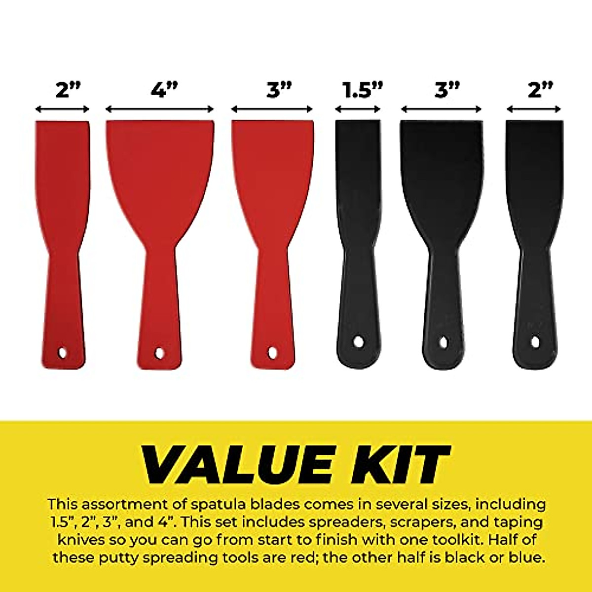 Qualihome Putty Knife Set | 6 Flexible Paint Scrapers for Spackling, Patching, and Painting