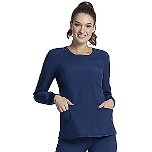 Infinity Long Sleeve Scrubs for Women, 4-Way Stretch Performance Fabric CK781A, L, Navy