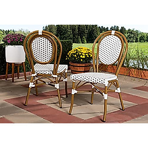Baxton Studio Gauthier Classic French Indoor and Outdoor Grey and White Bamboo Style Stackable Bistro Dining Chair Set of 2