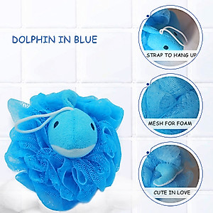 Bleu Bath (4 Pack) Lovely Animal Design Kids Exfoliating Bath Scrubber Body Scrubber Shower Ball for Baby Toddler Kids Gentle Exfoliating Bath Sponge Loofah Pouf in Colorful Design