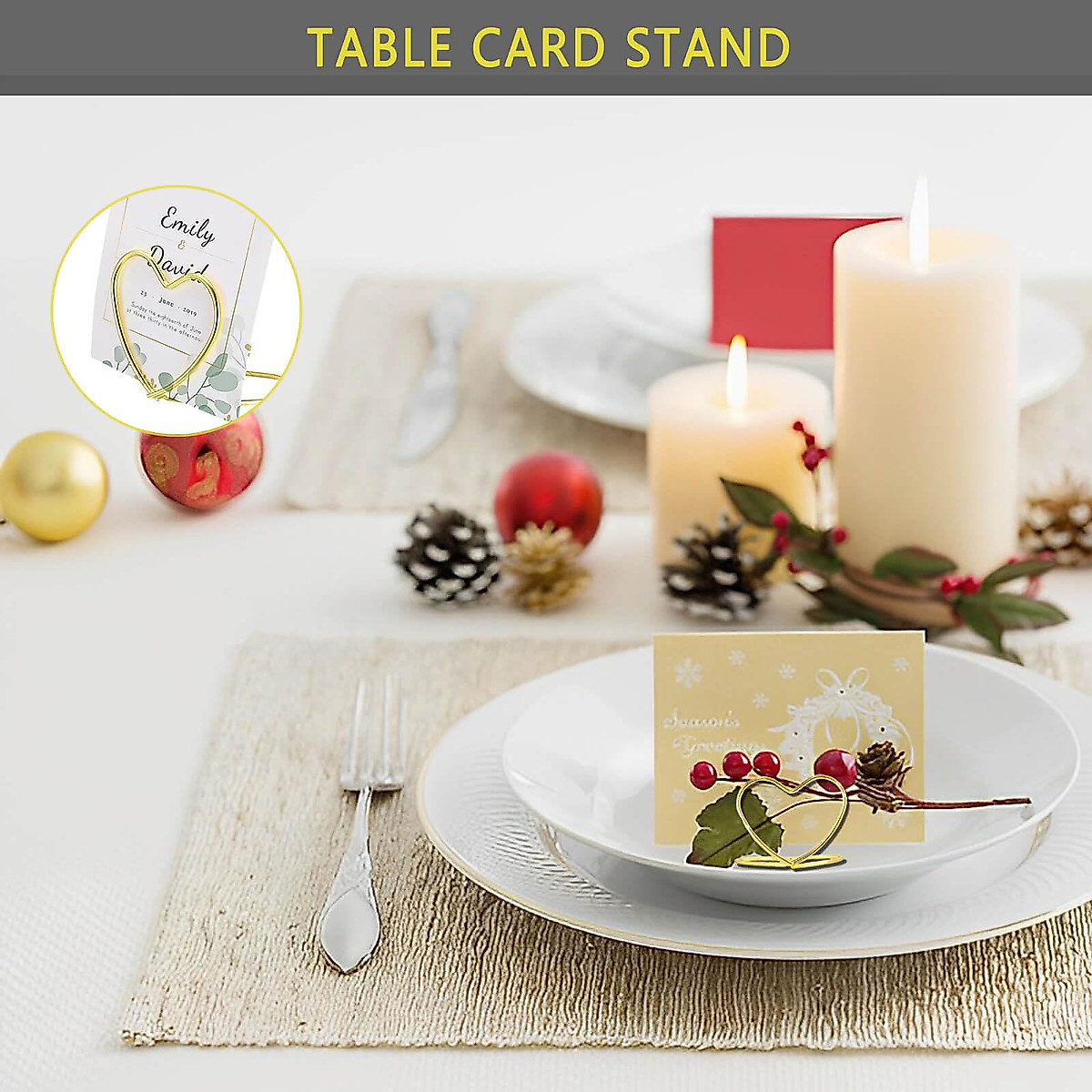 CUNGLIN Gold Table Number Place Card Holders 32 PCS, Heart Shape Photo Card Stand Business Card Card Holders for Wedding Party Mini PhotoPlaying Cards Holder Picture Menu Memo Clips