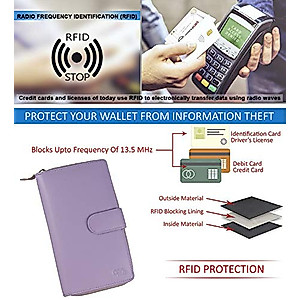 Mou Meraki Women RFID Blocking Real Leather Wallet-Clutch For Women-Shield Against Identity Theft (LAVENDER)