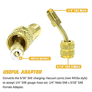 R410A Adapter 5/16 Inch SAE Female and 1/4 Inch Male Quick Coupler Angled Charging Vacuum Adapter R410A Connector with Thimble Mini Split System