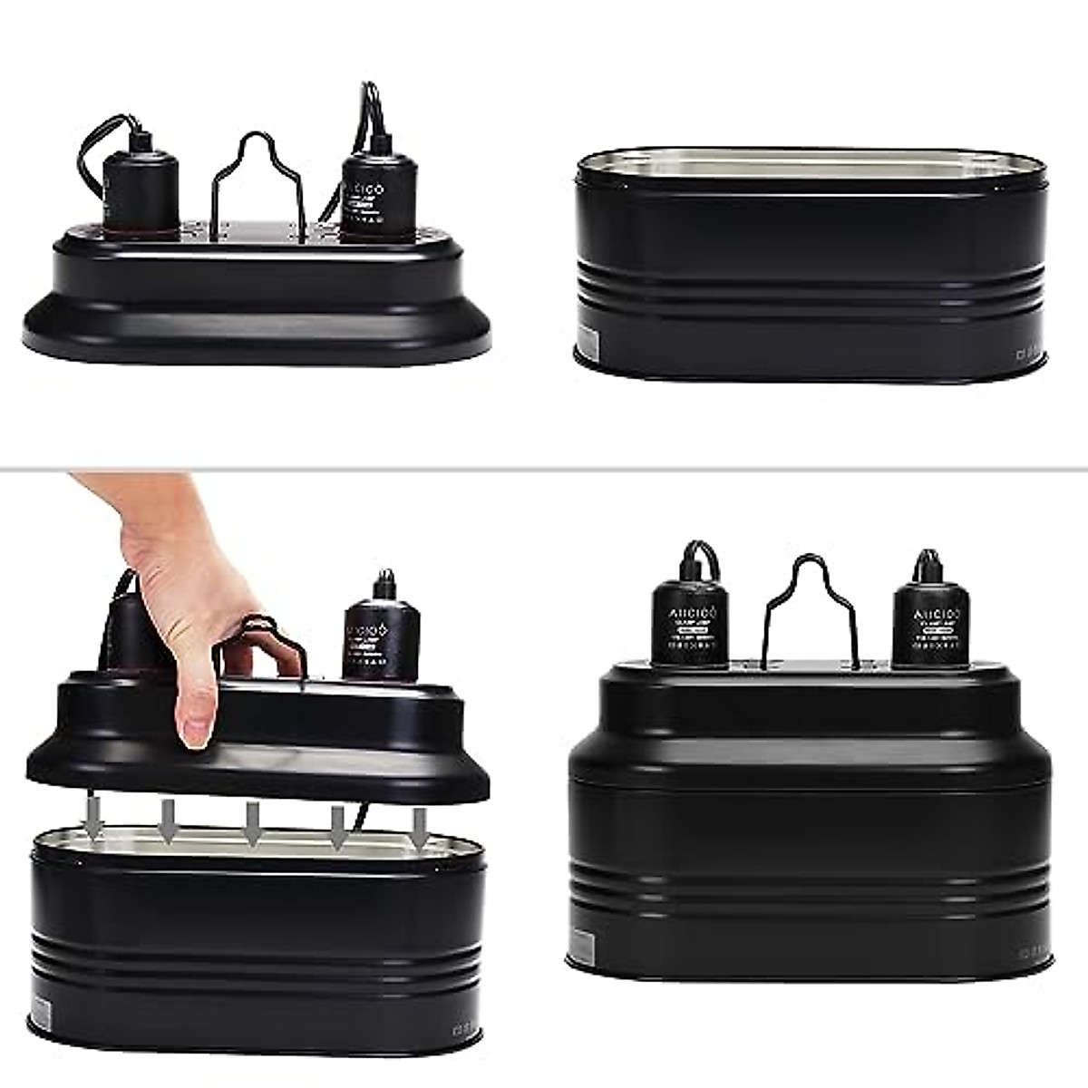 Aiicioo Dual Reptile Light Fixture - Bearded Dragon Light Fixture Double Reptile Heat Lamp Dome Max 160 Watt Terrarium UVB Reptile Light for Turtle Tank Vivarium Hermit Crab