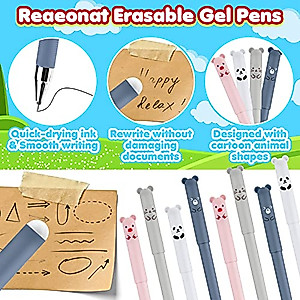TIESOME 8 Pack Erasable Pens, Cute Cartoon Animal Rollerball Pens Erasable 0.5 mm Black Ink Gel Pens Friction Pens for Kids Students School Study Supplies Office Gift (8 Pens black ink)