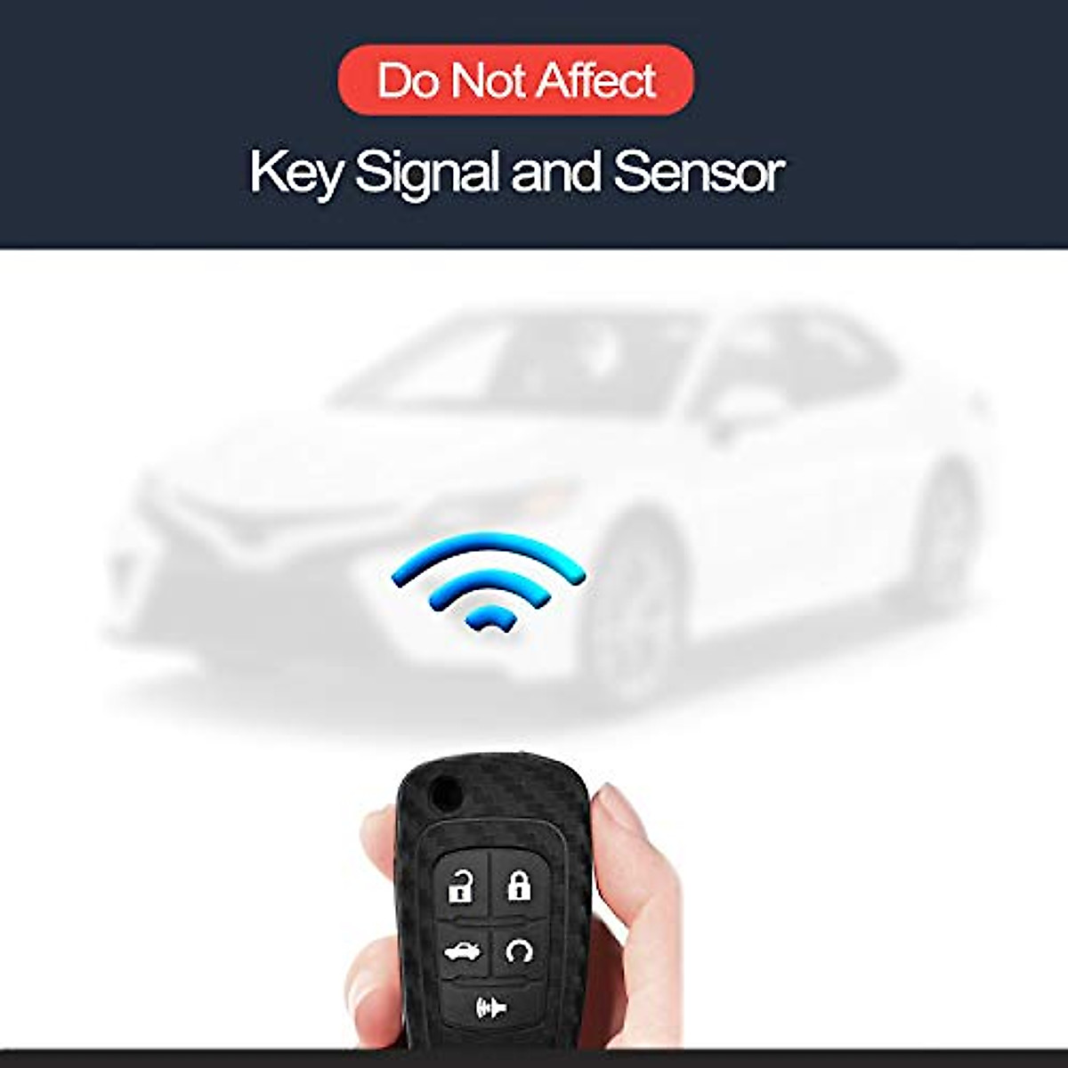 INFIPAR Compatible with Chevrolet Camaro Cruze Equinox Impala Malibu Limited GMC Terrain Buick Lacrosse Regal Flip 5 BTS Carbon Fiber Looks Silicone FOB Key Case Cover Remote Holder, 2pcs