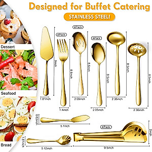 21 Pcs Christmas Gold Stainless Steel Serving Utensils Flatware Set, Serving Spoons Slotted Serving Spoons Gold Tongs Serving Forks for Kitchen Buffet Catering Banquet Party Supply, Dishwasher Safe