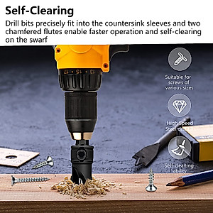 MulWark 82° Countersink Drill Bit Set incl. 5pcs Free Replaceable HSS Drill Bits for Wood｜3/8" Quick-Change -Chamfered Adjustable Drilling Tool Kit on Pilot Counter Sink Holes for Woodworking- 5 Pack