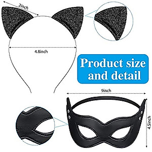 4 Pieces Cat Costume Set, Long Fur Cat Tail Cosplay Set Halloween Fancy Dress Costume Set, Cat Ears Headband Cat Tail, Cat Bow, Harlequin Mask for Valentine's Day Dress up Halloween Costume Party