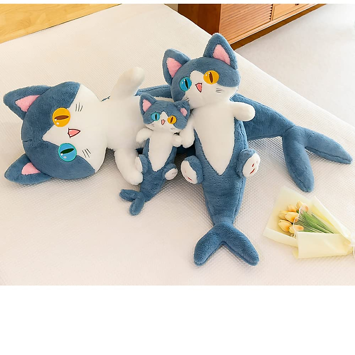 FANGYU Cute Plush Shark cat Toy, Cartoon Soft Stuffed Long Throw Sleeping Pillow,Shark Gifts for Kids (80cm/31.4in)